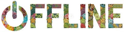Word OFFLINE with power button. Vector zentangle object for decoration ...