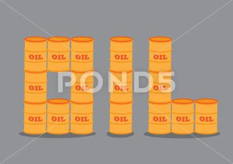 Word Oil formed with crude oil barrels Vector Illustration: Graphic ...
