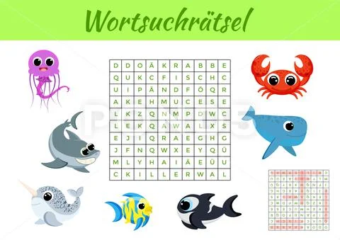 Word search puzzle. Educational game for study German words. ~ Clip Art ...