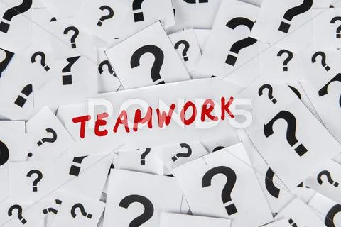 Word teamwork and question marks: Graphic #34957865