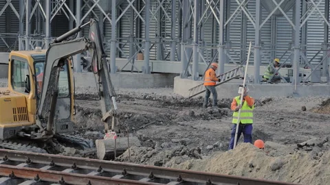 Work on the construction of a railway tr... | Stock Video | Pond5