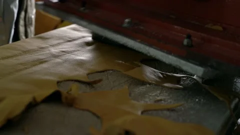 Worker Cutting Leather Gloves On Press, ... | Stock Video | Pond5