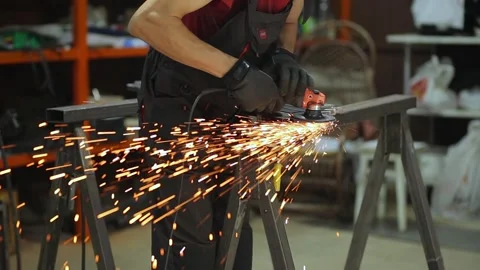 Worker sanding welding seam iron steel p... | Stock Video | Pond5