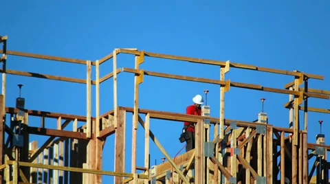 Workers adjust structural frame at const... | Stock Video | Pond5