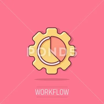 Workflow chart icon in comic style. Gear with diagram cartoon vector ...