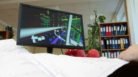 Working in 3d model based on blueprints,... | Stock Video | Pond5