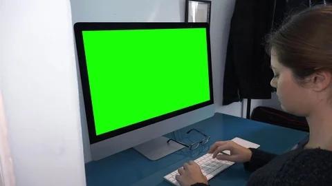 Working On Green Screen Computer, Woman ... | Stock Video | Pond5