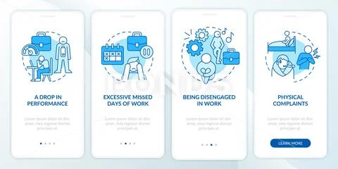 Workplace anxiety reasons blue onboarding mobile app screen: Royalty Free #167267722