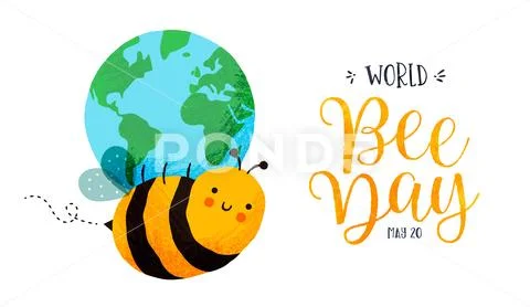 World Bee Day cute planet earth cartoon banner: Graphic #228327569