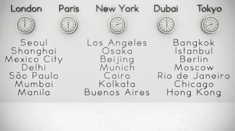 World Clocks and Big Cities Background | Stock Video | Pond5