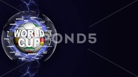 WORLD CUP Text and Soccer Ball and World Cup Team Flags in Blue ...