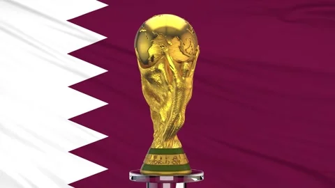World cup trophy and Qatar flag | Stock Video | Pond5