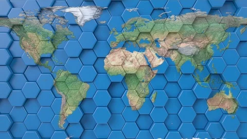World earth map on looping hexagonal blu... | Stock Video | Pond5
