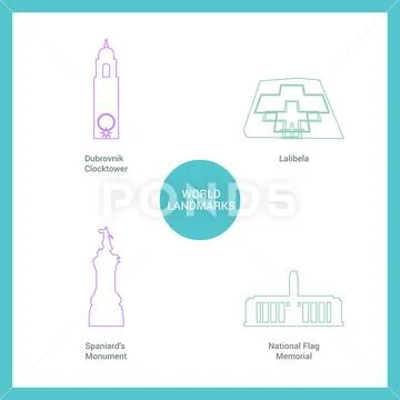 World Famous landmarks and monuments design with white background ...