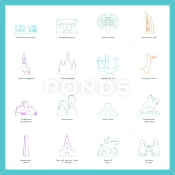 World Famous landmarks and monuments design with white background ...