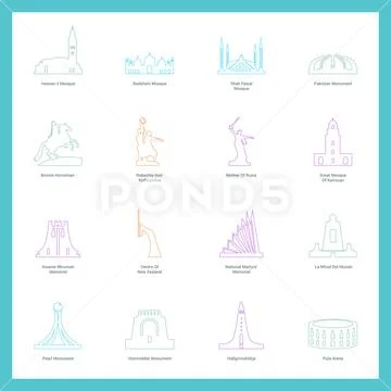 World Famous landmarks and monuments design with white background ...