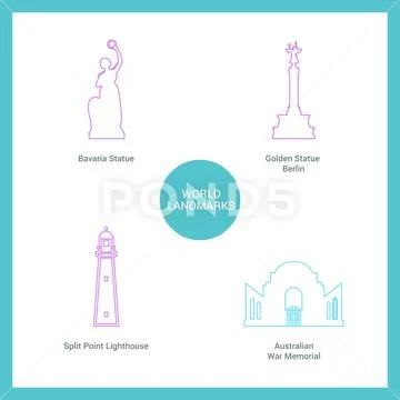 World Famous landmarks and monuments design with white background ...
