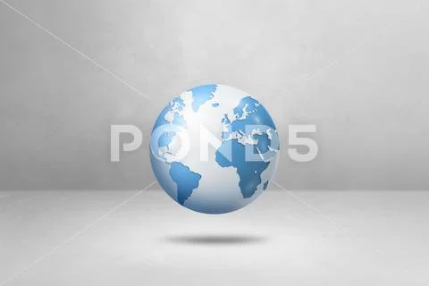 World globe, light blue earth map, isolated on white. Horizontal ...