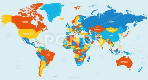 World map - 4 bright color scheme. High detailed political map of World ...