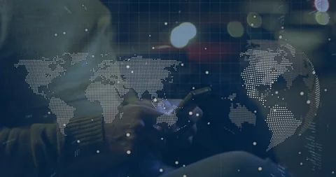 World map and coding animation over pers... | Stock Video | Pond5