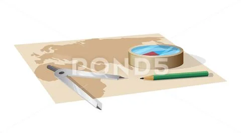 World Map and Equipment for Distance Measurement: Royalty Free #82898042