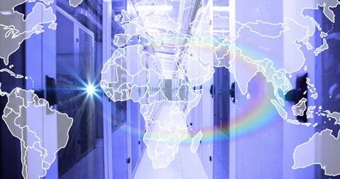 World map animation over data center ser... | Stock Video | Pond5