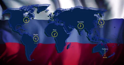 World map with clocks showing different ... | Stock Video | Pond5