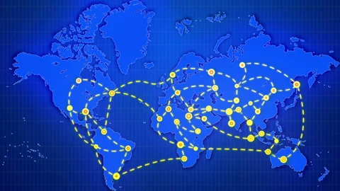 World Map Connecting Golden Cities | Stock Video | Pond5