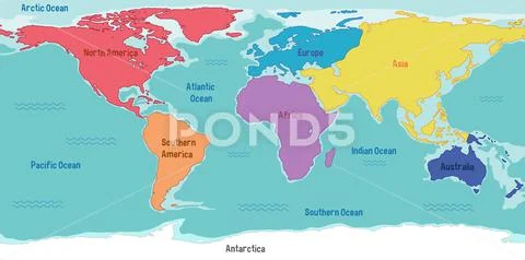 World map with continents names and oceans ~ Clip Art #146430811