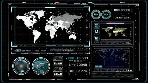 World Map on Dashboard. HUD Communicatio... | Stock Video | Pond5