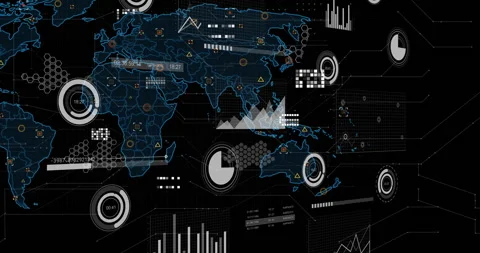 World map with data charts and graphs, g... | Stock Video | Pond5
