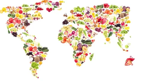 World map from different fresh fruits an... | Stock Video | Pond5