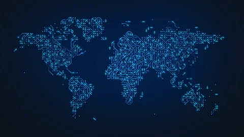 World map digital tech circuit board bac... | Stock Video | Pond5