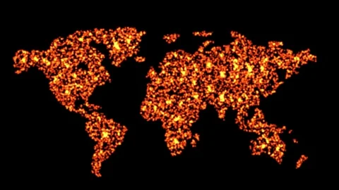 World map with fire particles on plain b... | Stock Video | Pond5