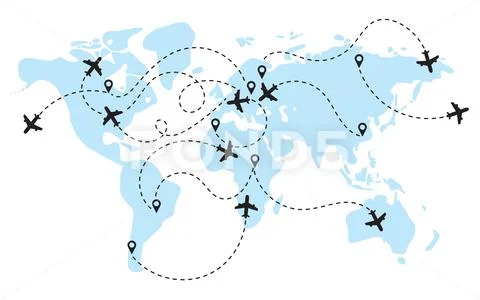 World map with flight routes airplanes. Infographic: Royalty Free ...
