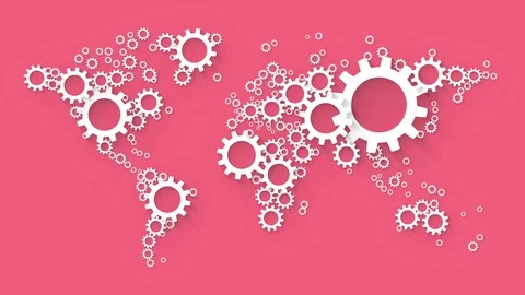 world map global cooperation with cog wh... | Stock Video | Pond5