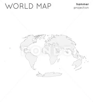 World map. Globe in hammer projection, plain style. Outline vector ...