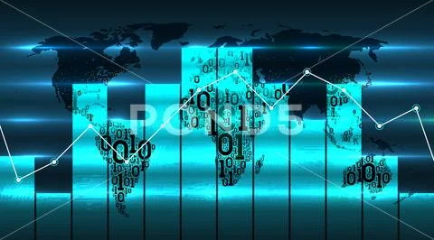 World map with graph chart and diagram. Digital technology concept ...