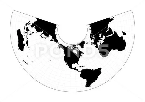 World map with graticule lines. Albers equal-area conic projection ...