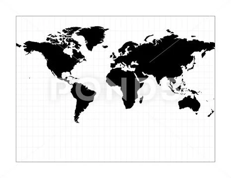 World map with latitude lines. Miller cylindrical projection. Plan ...