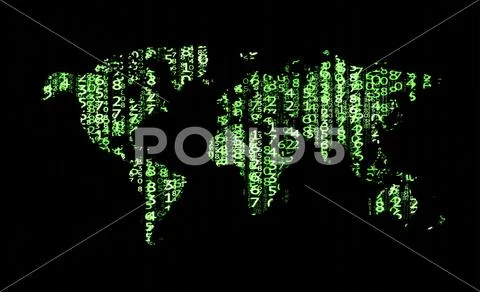 World map made from binary code on a dark background ~ Clip Art #148046787