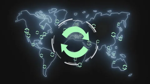 World map with recycling symbol. Digital... | Stock Video | Pond5