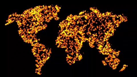 World map shape with fire particles on p... | Stock Video | Pond5