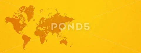 World map on yellow wall background. Horizontal banner World map ...