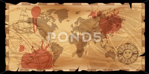 World old map, wind rose sign vector vintage antique cartography ...