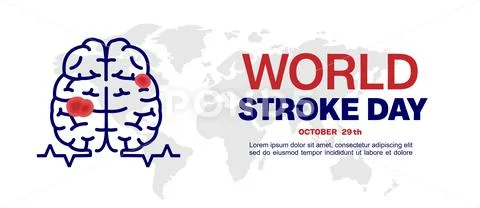 World Stroke Day, line art brain illustration with disease spots and ...