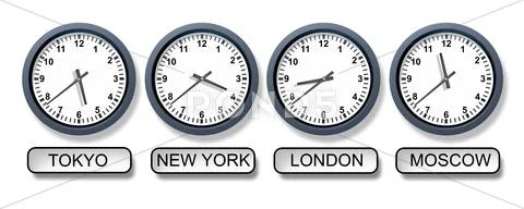 World time zone clocks ~ Clip Art ~ Download Now #40845823