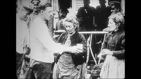 World War 1 - Refugees getting food and ... | Stock Video | Pond5