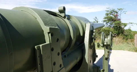 World War II 8 inch gun angle side view ... | Stock Video | Pond5