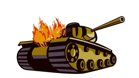 World War Two Battle Tank on Fire 2D Ani... | Stock Video | Pond5
